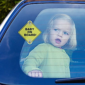 2PCs Baby On Board Signs- Suction Cups - Kids On Board Car Sticker - Waterproof Baby on Board Car Accessories Sign- Car Signs Baby On Board for Car Window Bumper Stickers