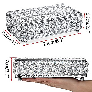 ELLDOO Crystal Jewelry Box Rectangle Trinket Organizer Earrings Rings Box Treasure Box Storage Home Decor Accent Decorative Box with Lid for Valentine Wedding Christmas Birthday Gift, Silver