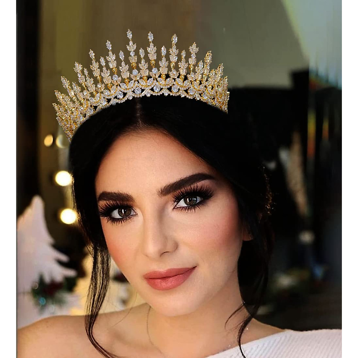 Jorsnovs 5A Cubic Zirconia Bridal Crowns for Women Gold Wedding Tiaras CZ Princess Birthday Party Headpieces Zircon Hairbands