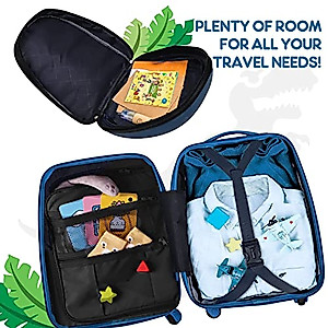 emissary Kids Luggage With Wheels For Boys - 18” Dinosaur Kids Suitcase With 14” Backpack - Kids Carry On Luggage With Wheels - Kids Suitcases For Boys and Girls - Hard - Sided Rolling Kids Suitcase