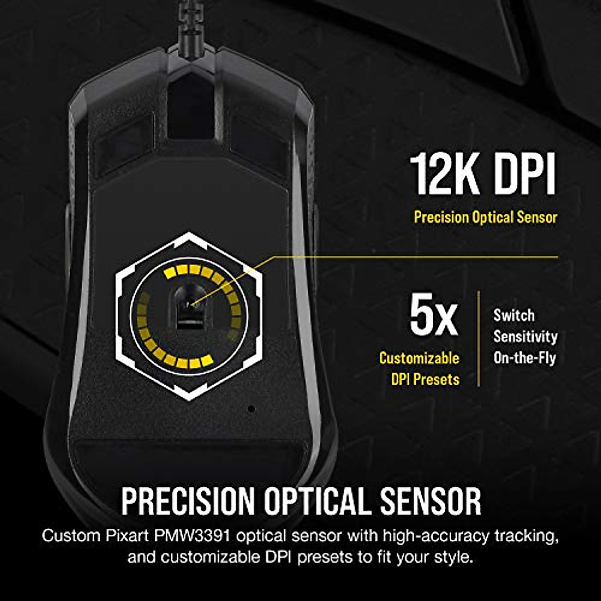 Corsair M55 RGB Pro Wired Ambidextrous Multi-Grip Gaming Mouse - 12,400 DPI Adjustable Sensor - 8 Programmable Buttons - Black