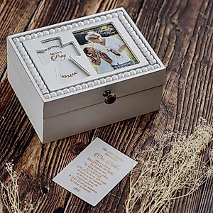 Pavilion - Take Time To Pray - 6.5" long x 5" wide x 3" tall Prayer Box Decorative Keepsake Storage Bin 2.25" x 3.25" Wallet Photo Holder Jesus God Lover Religious Friend Gift Present