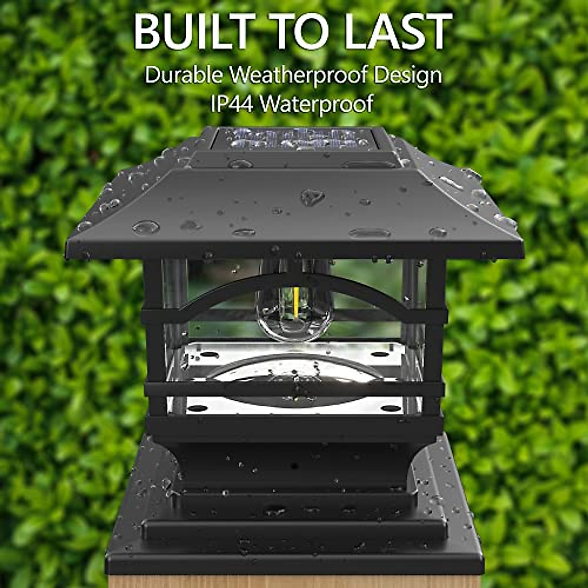 Davinci Lighting Edison Solar Outdoor Post Cap Lights - 4x4 5x5 6x6 - Bright LED Light for Fence Deck Garden or Patio Posts - Slate Black (2 Pack)