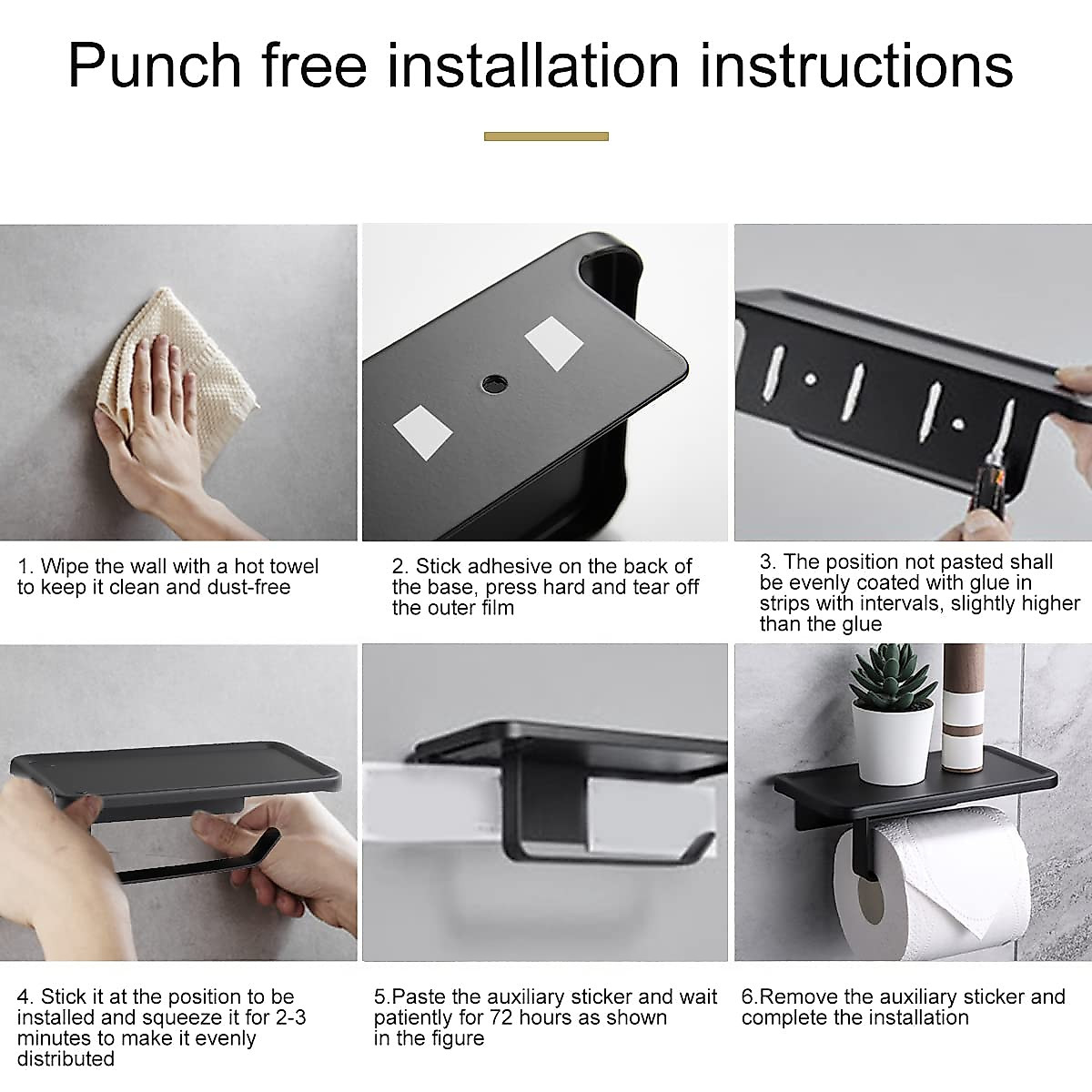 Ihvewuo formsiwod Black Toilet Roll Holder Aluminum Toilet Paper Holder with Phone Shelf Wall Mounted Toilet Roll Holder with Screws Anti-Rust Toilet Paper Holder for Bathroom Kitchen JK