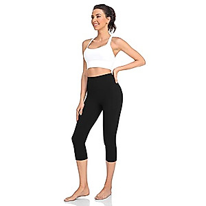 HeyNuts High Waisted Yoga Capris Leggings for Women, Tummy Control Workout Running Leggings Cropped Pants 19'' Black M(8/10)