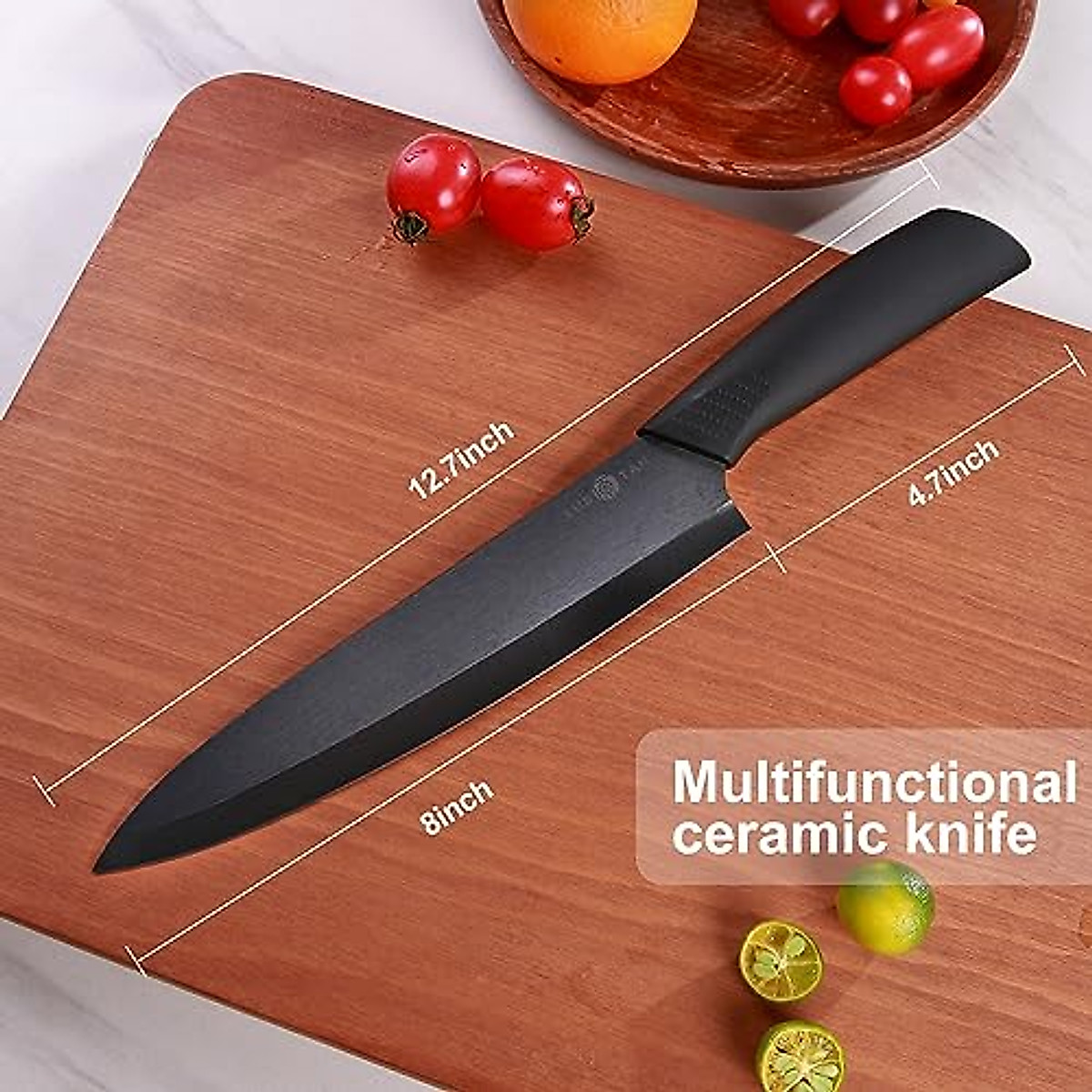 YUSOTAN Ceramic Chef Knife-8" Ceramic Knife with Sharp Ceramic Blade,with Cover and Box-Versatile Kitchen Chef's Tool for Cutting, Slicing, Dicing, Chopping-Ideal for Vegetables and Fruits (Black)