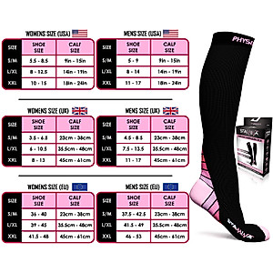 Physix Gear Compression Socks 20-30 mmHg - Men & Women - Running, Nurses, Shin Splints, Flight, Travel (BLACK / PINK-L/XL)
