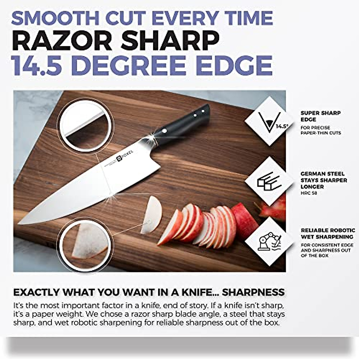 FOXEL Razor Sharp Cooking Chef Knife - Large 9 inch Kitchen Knife for Rock Chopping – Professional Rust Resistant 9 inch High Carbon German Stainless Steel – Presentation Gift Box