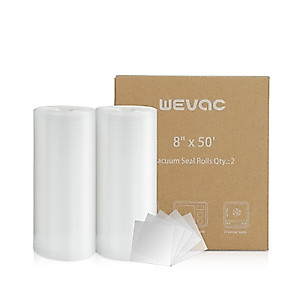 Wevac Vacuum Sealer Bags 8x50 Rolls 2 pack for Food Saver, Seal a Meal, Weston. Commercial Grade, BPA Free, Heavy Duty, Great for vac storage, Meal Prep or Sous Vide