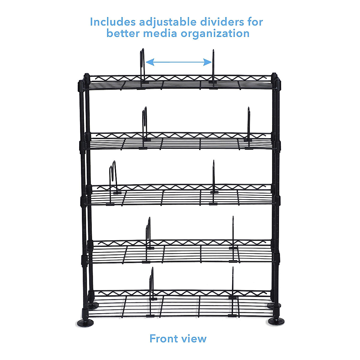 Atlantic Maxsteel 5 Tier Shelving - Heavy Gauge Steel Wire Media Shelving for 275 CDs,152 DVDs, Blu-ray or Games PN3010 in Black