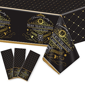gisgfim 3 Pcs Vintage Man Tablecloth Vintage Table Cloth Party Supplies Man Vintage Birthday Party Plastic Table Cover Aged Men Party Decorations for Black Gold Outdoor Indoor 105 x 54 inch