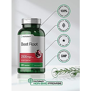 Beet Root Powder Capsules | 250 Pills | Herbal Extract | Non-GMO, Gluten Free, and DNA Tested Supplement | by Horbaach