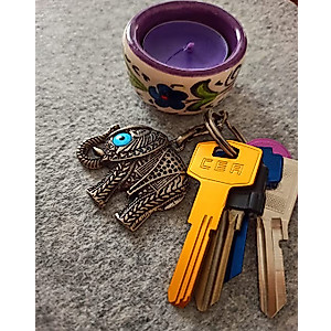 Dual Pack Oriental Lucky Elephant Charm With Evil Eye Metal Oxide Color Key Chain Keyring