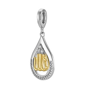 ALLAH Teardrop Islamic Calligraphy Muslim 925 Sterling Silver Charm Bead For Pandora & Similar Charm Bracelets or Necklaces