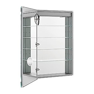 AQUADOM Edge Royale 24in x 32in x 5in Right Hinged LED Medicine Mirror Cabinet Recessed or Surface Mounted, Defogger, Dimmer, LED 3X Makeup Mirror, Electrical Outlets