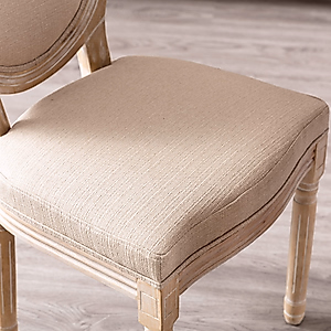 chairus Farmhouse Dining Chairs Set of 6, French Country Dining Room Chairs Vintage Fabric Upholstered Chair with Round Back Natural Wood Legs, Beige 6 PCS