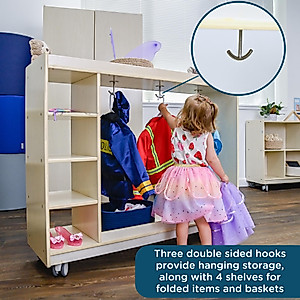 Children’s Factory Mobile Dress Up Storage with Mirrors, Classroom, Nursery, and Daycare Furniture, Kids Pretend Play Organizer, Toddler Cubbies