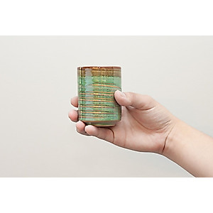 Ceramic Japanese tea cup, MINOYAKI, Aoshino, Chisuji, Yunomi (Set of 2) 5 fluid ounce