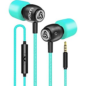 LUDOS Clamor Wired Earbuds in-Ear Headphones, 5 Years Warranty, Earphones with Mic, Noise Isolating Ear Buds, Memory Foam for iPhone, Samsung, School Students, Kids, Women, Small Ears - Turquoise