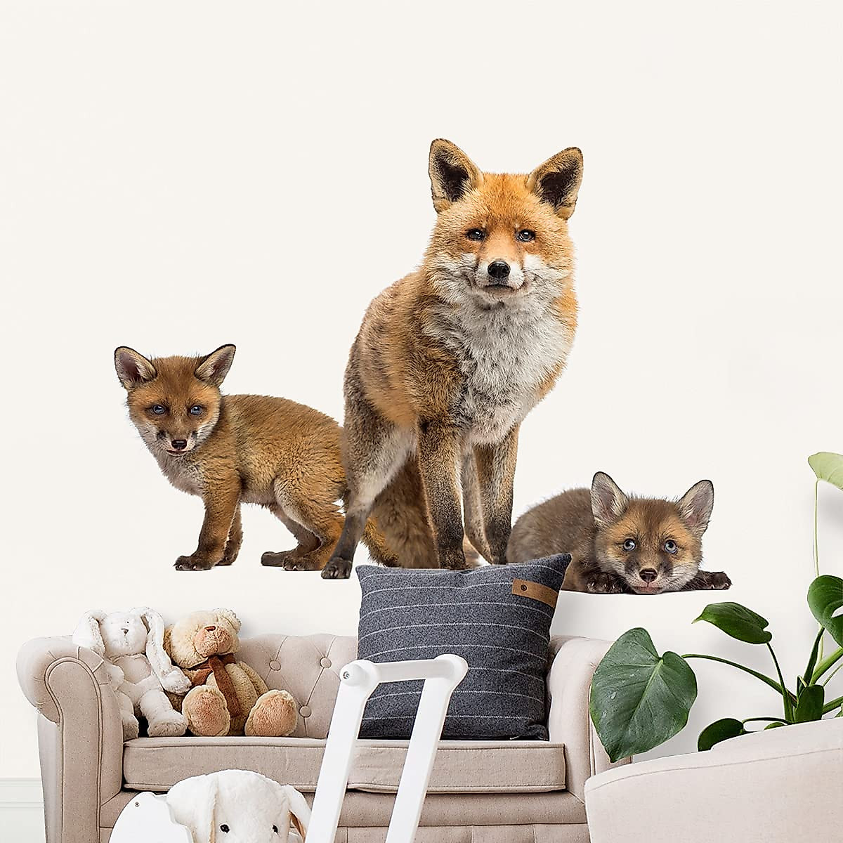 MEFOSS Large Lifelike 3D Fox Wall Decal Stickers Art - 34" × 25" - Peel and Stick Animal Fox Wall Decor Stickers Muals for Kids Room Livingroom Playroom Nursery Office Decoration