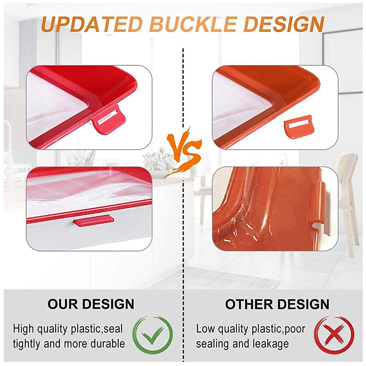 Food Plastic Preservation Tray, Stackable Food Tray Reusable Creative fresh tray storage for Food Preservation (4 Pack)