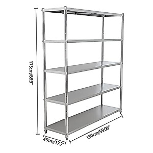 LiFuJunDong Stainless Steel Shelves Kitchen Shelving 59x17.7x68.9 Inch 5 Tier Heavy Duty Shelf Metal Rack Shelving Units and Storage for Kitchen and Garage