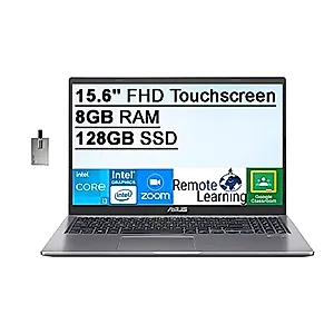 2022 ASUS VivoBook 15 15.6" FHD Touchscreen Laptop Computer, Intel Core i3-1115G4 Processor, 8GB RAM, 128GB SSD, Backlit Keyboard, Intel UHD Graphics, VGA Webcam, Win 10S, Gray, 32GB SnowBell USB Card