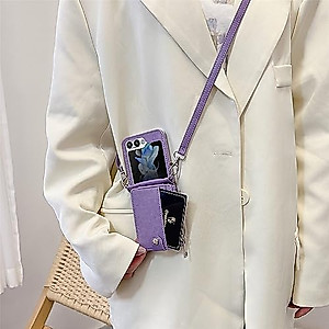 phone protective flip case 2 in 1 Detachable Wallet Case Compatible with Samsung Galaxy Z Flip 5 Case with Card Holder, Galaxy Z Flip 5 Case with Detachable Strap Crossbody Zipper Pocket Kickstand for