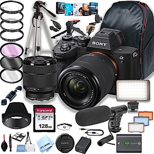 Sony a7 IV Mirrorless Digital Camera with 28-70mm Lens + + 128GB Memory + LED Video Light + Microphone + Back Pack + Steady Grip Pod + Tripod + Filters + Software + More (36pc Bundle)