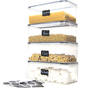 Luvan 4PCS Airtight Food Storage Containers, 3.2L BPA-Free Plastic Spaghetti Container for Pasta Organizer, Air Tight House Kitchen Pantry Organization & Storage Rice, Coffee, Tea, Nuts, Spaghetti
