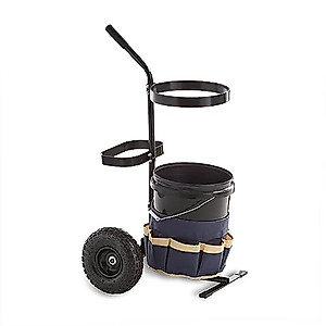 BebeXi Garden Lawn Yard Wheeled Cart Mobile Gardening Rolling Transport Outdoor Garden Carts,5 Gallon Round Plastic Bucket with Fabric Tool Organizer,10 in. Pneumatic Tires