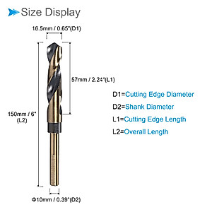 CoCud Reduced Shank Twist Drill Bits, 16.5mm Cutting Edge, Titanium & Nitride Coated High Speed Steel 4341 - (Applications: for Stainless Steel Drilling Machine)