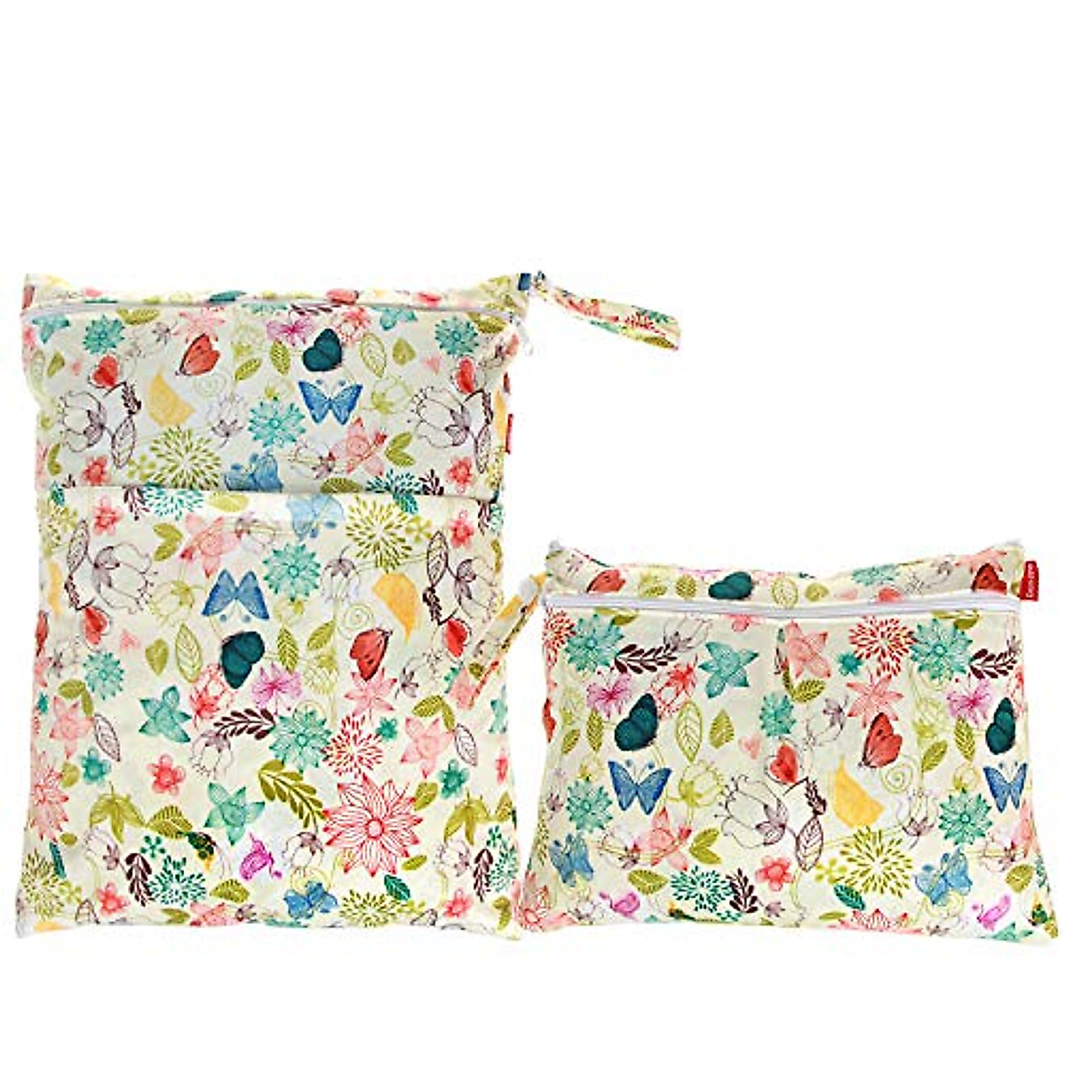 Damero 2pcs Travel Wet and Dry Bag, Reusable Wet Bags Organizer with Two Zippered Pocket for Cloth Diaper, Pumping Parts, Swimsuit and Gym, Jungle