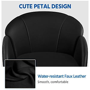 Yaheetech Cute Petal Desk Chair Home Office Chair Swivel Leather Desk Chair Makeup Vanity Chair with Armrests for Bedroom Modern Computer Rolling Chair for Women Black