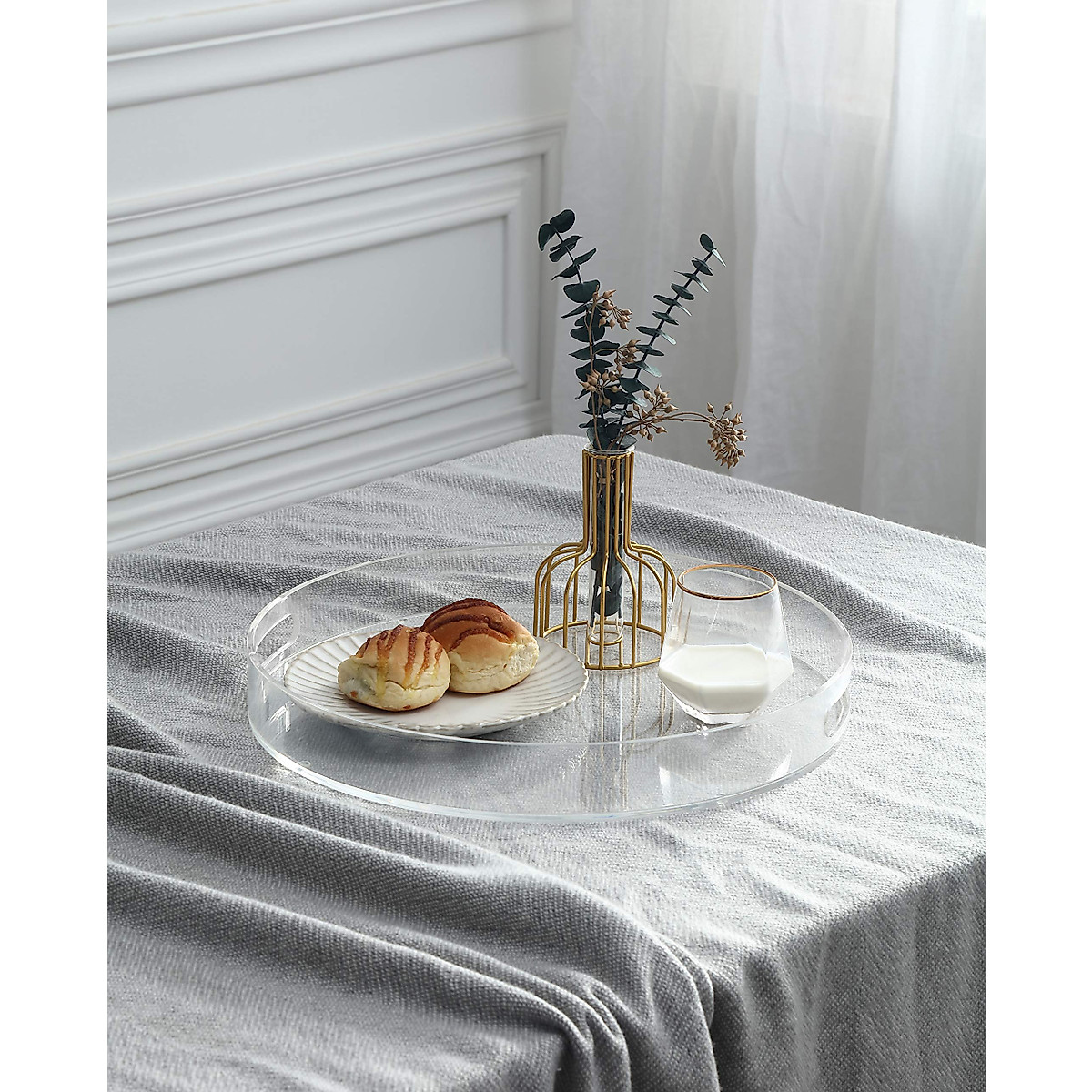 Artmaze Clear Sturdy Acrylic Round Tray with Handles,Spill Proof,for Kitchen (16 inch)