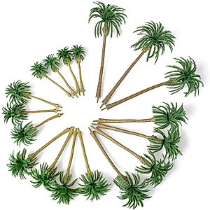 HUIANER Palm Tree Model Trees, Miniature Palm Trees Mixed 5 Size Fake Plastic Trees with No Stands for DIY Scenery Landscape Cake Decoration（18PCS 3.1" - 6.3"）