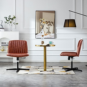 Daesar Office Chair Brown Pu Material. Home Computer Chair Office Chair Adjustable 360 °Swivel Cushion Chair with Black Foot Swivel Chair Makeup Chair Study Desk Chair. No Wheels