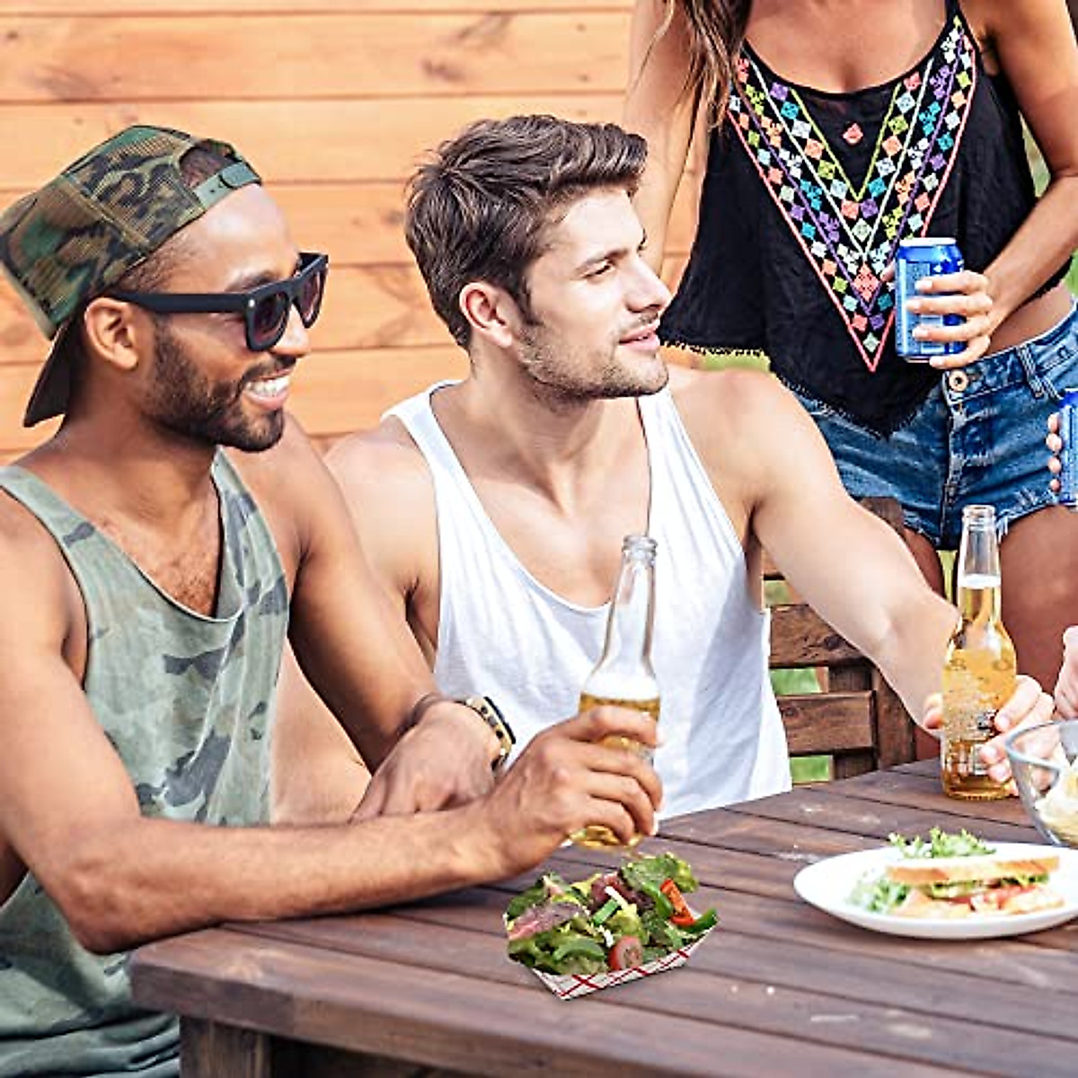 Paper Food Trays - 1/4 lb Small Disposable Plaid Classy Red and White Paper Food Boats by MT Products (100 Pieces) - Made in The USA