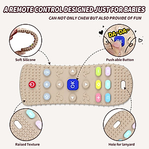 Viyuse Remote teether for Baby, Soft Chew Toys with TV Remote Control Shape, Early Educational Sensory Toy for Babies Teething Relief and Soothe Sore Gum Infant Teether for 3-12 Months