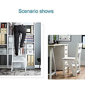 WOMELF Stool Home Step Stools,Stairway Chair with 4 Steps for Home Fashion Solid Wood Folding Chair Multifunction Stepladder Step Stool Step Ladder Fold up Library/Kitchen/Office Steps