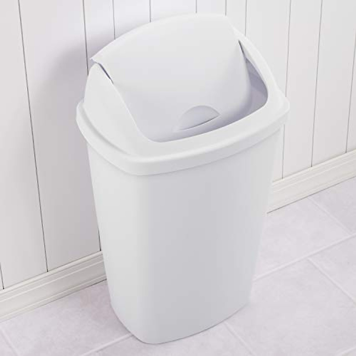 Sterilite 10888004 13.2 Gallon/50 Liter SwingTop Wastebasket, White, 4-Pack