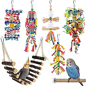 KATUMO Small Bird Toys, Natural Wood Ladder Colorful Bamboo Hanging Shredding Toys Parrot Chew Wooden Blocks Bird Perch for Parakeets, Conures, Cockatiels, Budgies, Love Birds and Other Small Birds