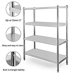 Generic XBSM Stainless Steel Shelves 4-Tier Adjustable Shelving Unit Heavy-Duty Shelf Suitable for Kitchen Commercial Restaurant Garage Storage 200lb Per (35.5L×13.7W inch)