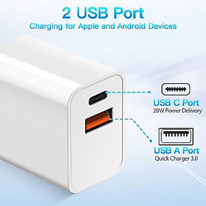 [2 Pack] USB C Wall Charger Block, Weganyt 20W Dual Port Type C Fast Charging Block for Apple Watch Series 8, Wall Charger Plug Adapter Charger Cube Compatible with iPhone 15 Pro Max/15 Plus/14, iPad