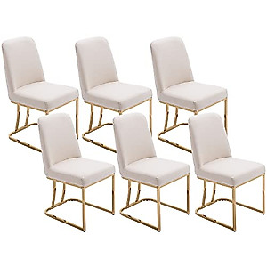 VESCASA Linen Upholstered Dining Chairs with Back, Mid Century Modern Dining Chairs with Gold Metal Frame for Dining Room, Restaurant, Kitchen, Set of 6, Cream