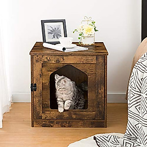 HOOBRO Cat Litter Box Enclosure, Hidden Litter Box Furniture, Enclosed Cat House Side Table, Cat Washroom with Door, Enlarged Cat Litter Cabinet for Fat Orange Cat, Nightstand, Rustic Brown BF01MW01