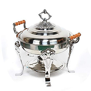 European Style Chafing Dish Buffet Set, Stainless Steel Chafer with Wooden Handle, Food Warming Tray for Catering, Chafers and Buffet Warmer Sets for Event Party Holiday Banquet Dinners (Round)