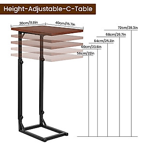 WHEARTED Adjustable C Shaped End Table - C Table Side Table for Couch and Sofa, Small Coffee Table with Metal Frame in Living Room, Bedroom, Bedside Rustic Brown
