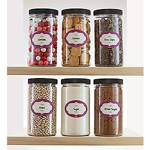 DilaBee 32 Oz Plastic Jars with Lids and Labels - 6 Pack Clear Storage Containers with Airtight Lids for Food, Kitchen Pantry, Home Organization and More