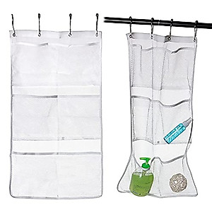 Shower Organizer, Hanging Mesh Storage Bag, Bathroom Washable Cosmetic Organizer Holders(6 Pocket,white)